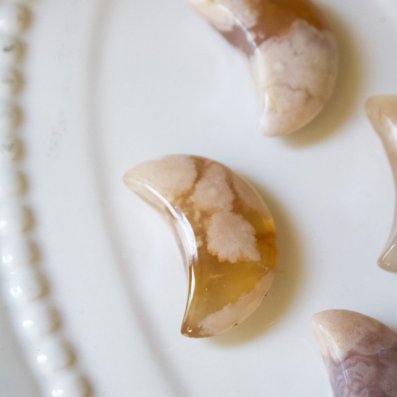Carved Moon - Flower Agate - Muse + Moonstone | Crystals